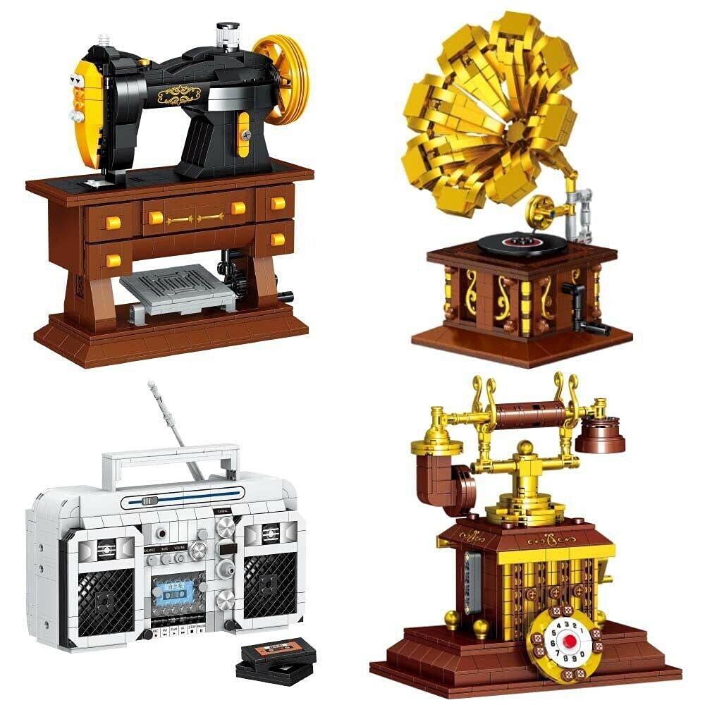SCTCACR ZG 00936-939 Mini Blocks Kids Building Bricks Girls Toys Boys Puzzle Sewing Machine Phonograph Radio Telephone Model Adult Gift (00936-Sewing Machine)