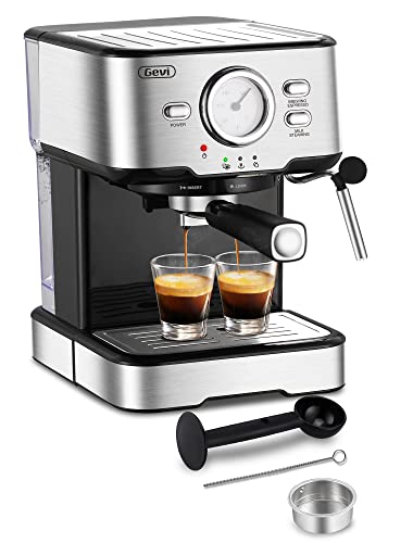 Gevi Espresso Machine 15 Bar Pump Pressure, Cappuccino Coffee Maker with Milk Foaming Steam Wand for Latte, Mocha, Cappuccino, 1.5L Water Tank （Tibetan Black）
