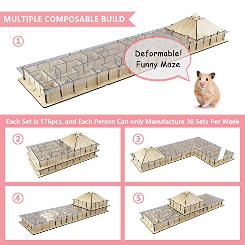 Hamster Maze Bamboo Toy House, Small Animal Large Creative DIY Hideout Cage Decor, Pet Exploring Multi-Chamber Hut, Composable Build Habitats, Playground & Climbing Labyrinth Activity Center