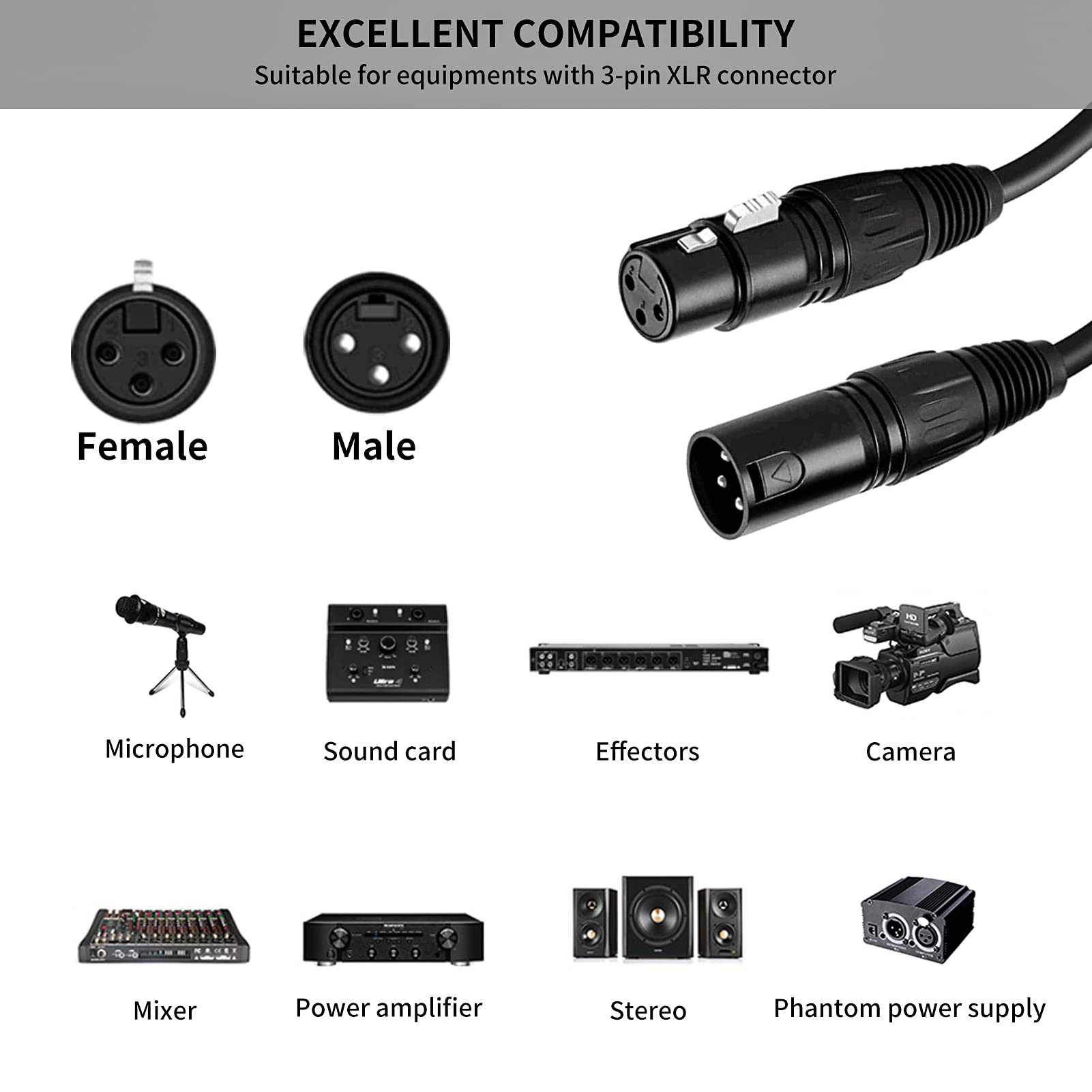 VANDESAIL XLR Cable, 3ft 2 Pack Microphone Cable, XLR Male to Female Balanced Microphone Cord 3 pin, Short 3 Foot Mic Cords, XLR Audio Mic Extension Patch Cable 3 feet (3 Foot, Black)