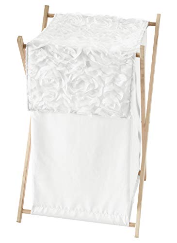 Sweet Jojo Designs White Floral Rose Baby Kid Clothes Laundry Hamper - Solid Flower Luxurious Elegant Princess Vintage Boho Shabby Chic Luxury Glam High End Roses