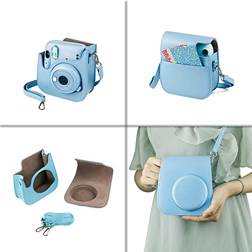 Fujifilm Instax Mini 11 Instant Camera + Fujifilm Instax Mini Twin Pack Instant Film (16437396) + Single Pack Rainbow Film + Case + Travel Stickers (Sky Blue)