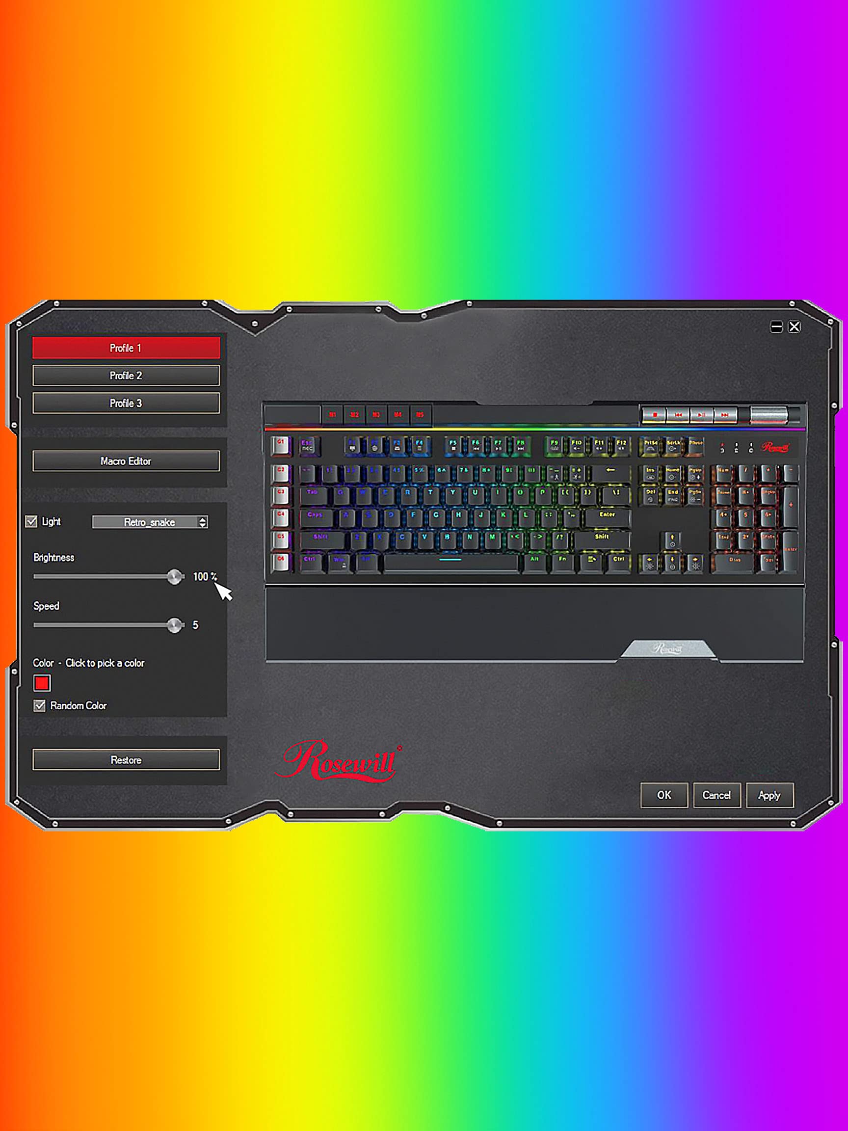 Rosewill Blitz K50 RGB Wired Gaming Clicky Mechanical Keyboard, Outemu Blue Switches, 14 RGB LED Backlight Effects, NKRO, Anti-Ghosting, 6 Macro Keys, Dedicated Media Controls, USB Passthrough
