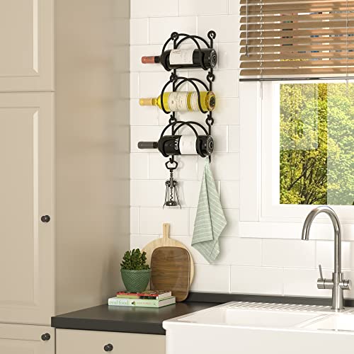 Wallniture Wrought Iron Wine Rack β Wall Mount Bottle Storage Organizer β Rustic Home Decor Set of 3