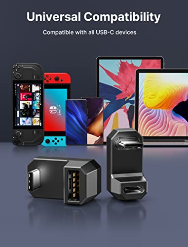 JSAUX 180° USB-C to USB Adapter 2 Pack, 180 Degree Angle USB-C Male to USB-C Female USB-C 3.1/PD 100W and Type-C Male to USB-A Female Adapter, for ROG Ally,Steam Deck,Switch,Laptop,Tablet,Phone-Black
