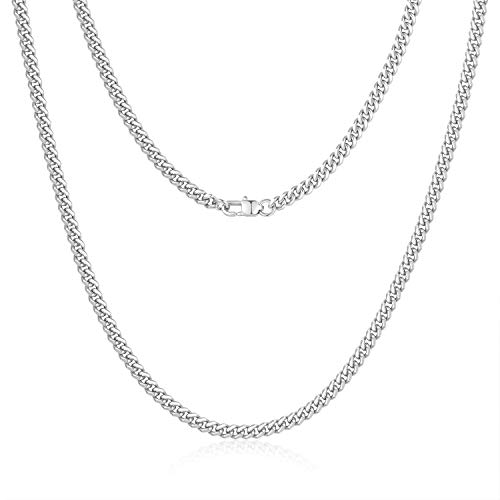 Jewlpire Diamond Cut Miami Cuban Link Chain for Men, Boys Women, Silver Hip-Hop & Cool Necklace, 316L Stainless Steel, 4mm Width, 20 Inch