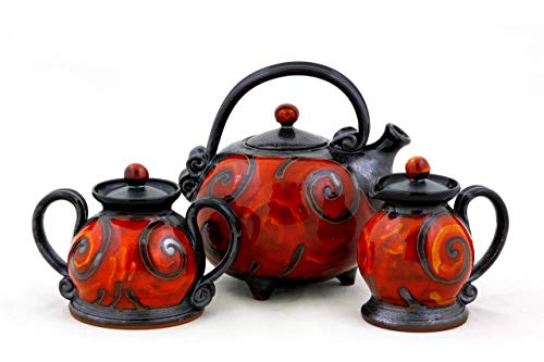 Handmade Pottery Teapot, Red and Black Serving Teapot, Stoneware Teapot, Kitchen decor, Handmade teapot, Pottery kettle, Tri Ushi
