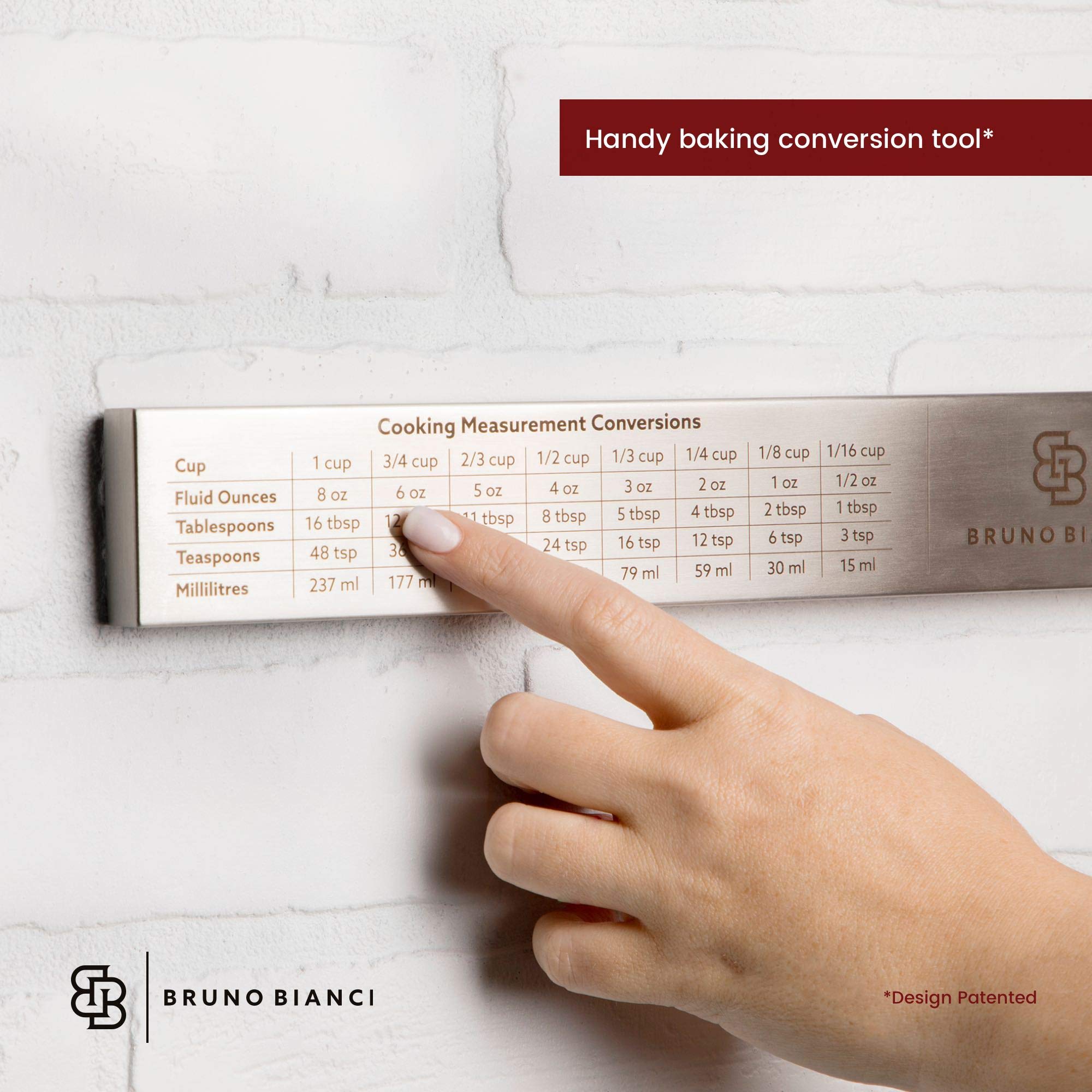 Bruno Bianci Magnetic Knife Strip with Cooking Conversion Charts -16 Inch Premium Wall-Mounted Knives Organizer, Space-Saving Kitchen Utensil Holder for Home Cooks and Master Chefs