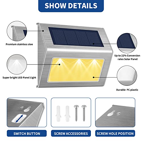 SEABLE Solar Step Light, Waterproof LED Solar Deck Lights Stainless Steel Solar Fence Lights for Garden Yard Patio Deck(Warm Light 2-Pack)