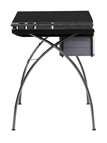 Futura Crafting, Drafting, Drawing Table with Adjustable Top, Black and Black Glass