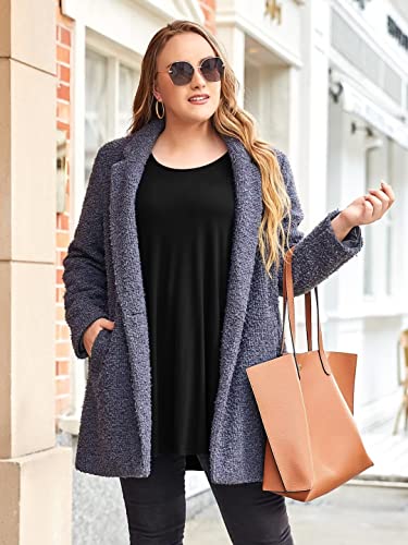 LARACE 3/4 Sleeve Shirts for Women Plus Size Tunic Dressy Top Loose Fit Flare T-Shirt (4X, Black)