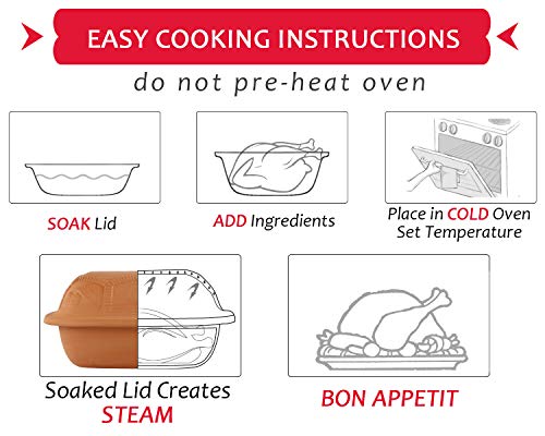Eurita Clay Roaster, Non-Stick Dutch Oven, Healthy Clay Pot Cooking, With Free Recipe Guide, 4 Quarts