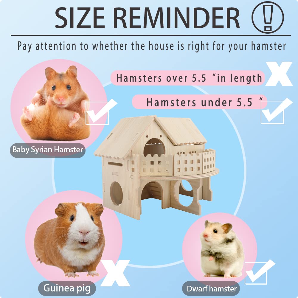 Hamster Forest Lookout Wood House Fun House Double-Decker Hut for Young Dwarf Gerbil Mouse Mice Rat Small Animals(Small Size Only for Small Hamster)