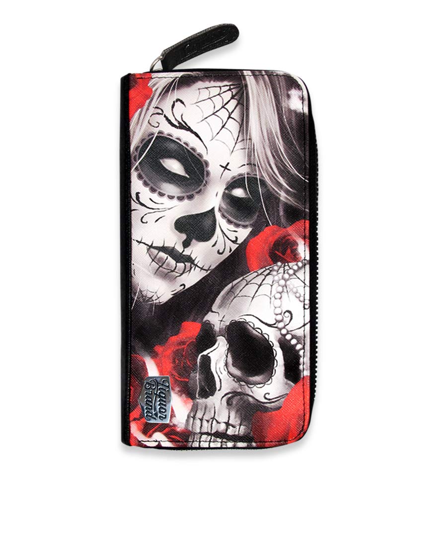 Liquorbrand Eternal Bliss Sugar Skull Tattoo Women's Zip Around Wallet Dia De Los Muertos