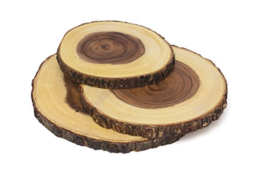 Lipper International Acacia Wood Slab Serving Board With Bark for Cheese, Crackers, and Hors D'oeuvres, Set of 3, Assorted Sizes