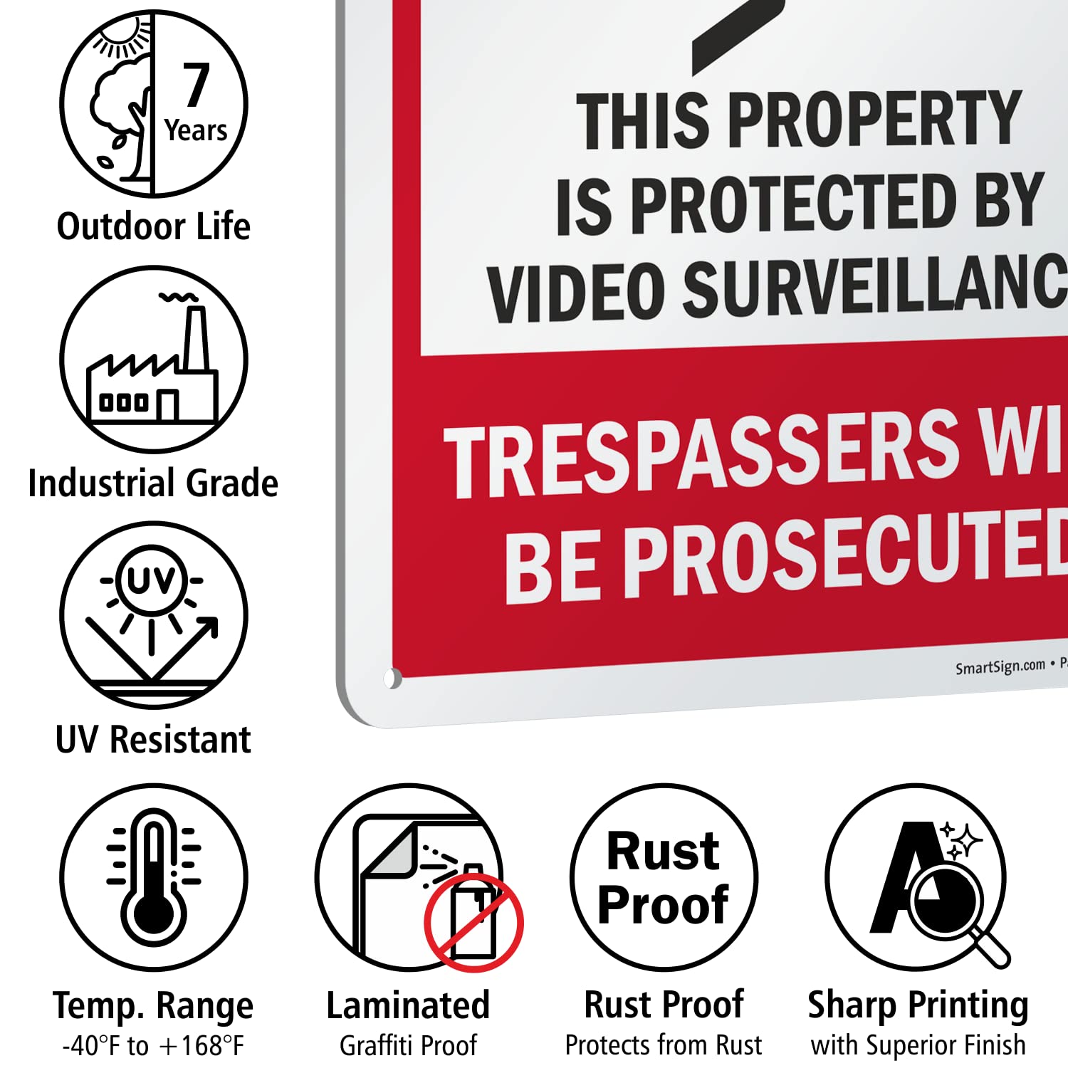 SmartSign "No Trespassing - This Property is Protected by Video Surveillance" Sign | 10" x 14" Aluminum