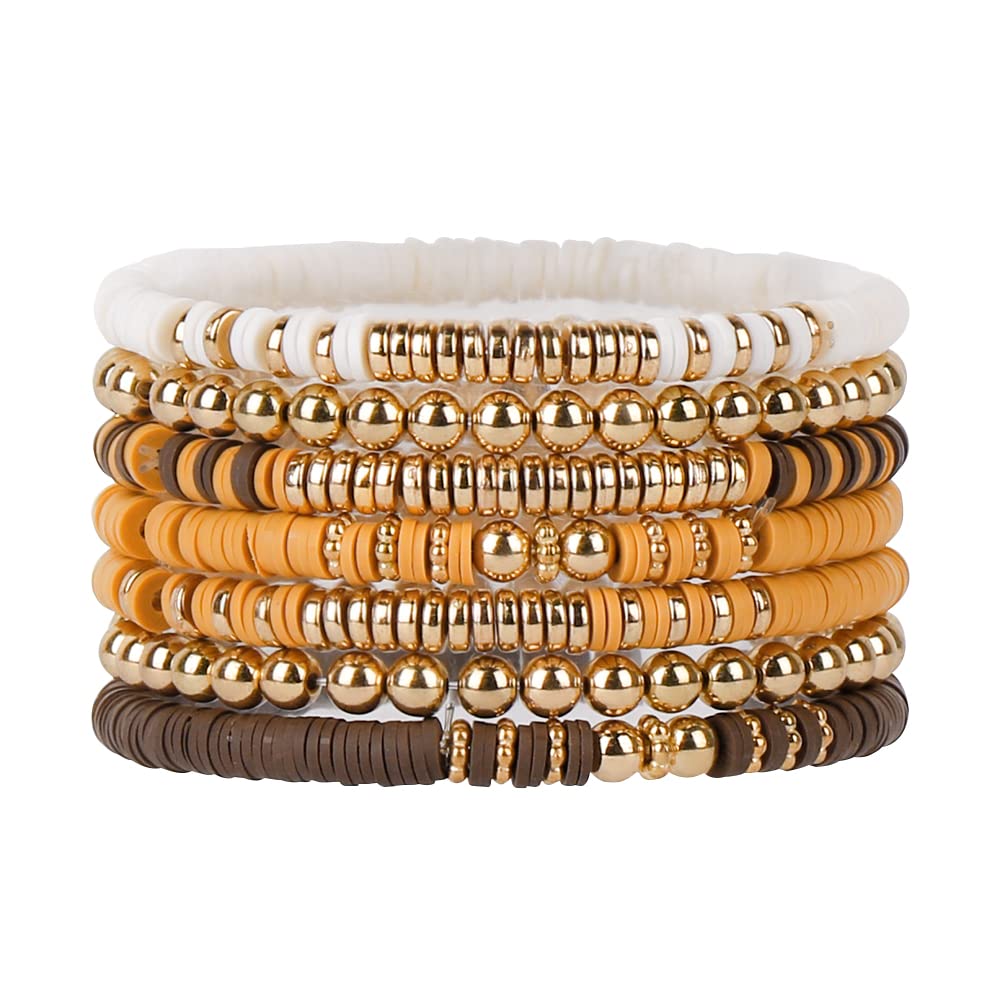 Bodybay Surfer Heishi Clay Bead Bracelets for Women Bohemian Stackable Evil Eye Vinyl Disc Beaded Stretch Bracelets Elastic Layering Friendship Bracelets Boho Jewelry