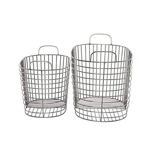 CosmoLiving by Cosmopolitan Metal Round Storage Basket with Handles, Set of 2 21", 17"W, Dark Gray
