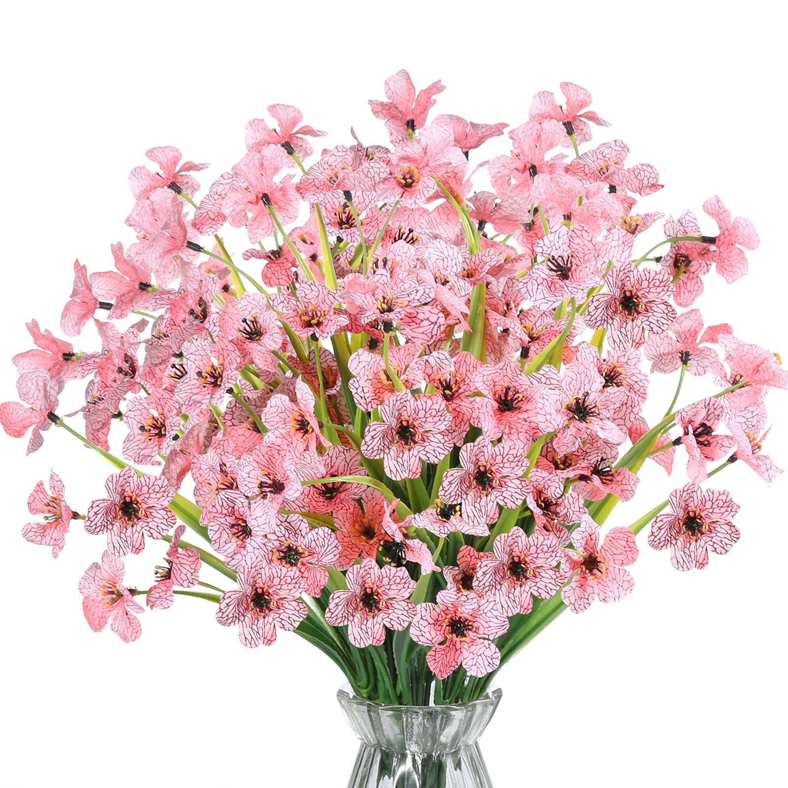 Omldggr 5 Pieces Artificial Violet Flowers Artificial Flowers Faux Violet Flowers Faux Plastic Plant Shrubs Greenery for Indoor Outside Garden Patio Porch Window Box Home Wedding Decoration(Pink)