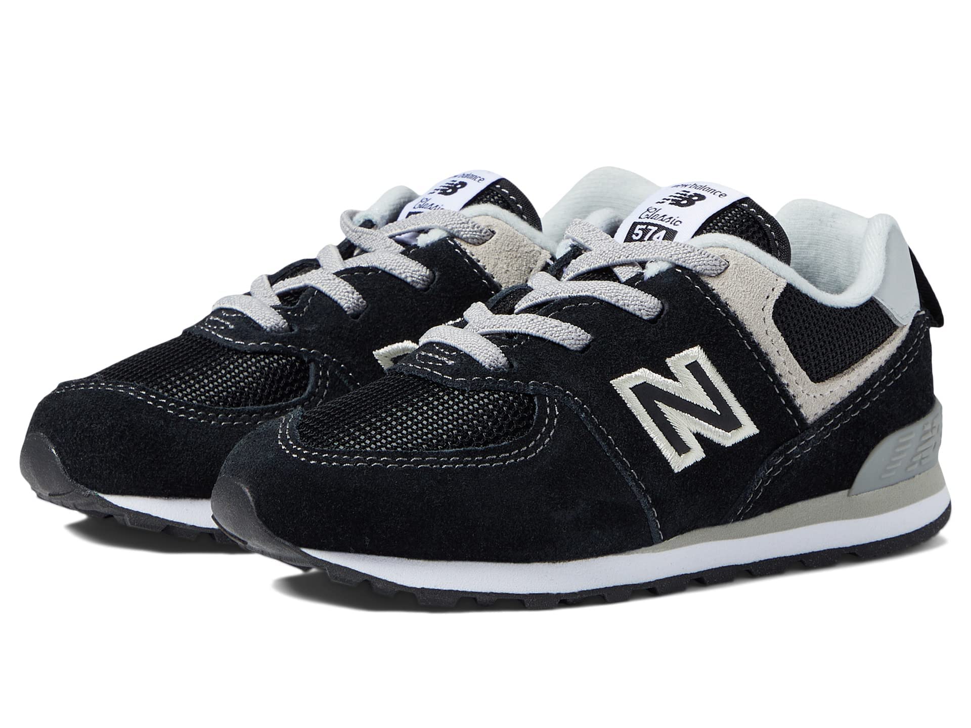 New Balance Kids 574 Core Bungee Sneaker, Black/White, 9 US Unisex Toddler