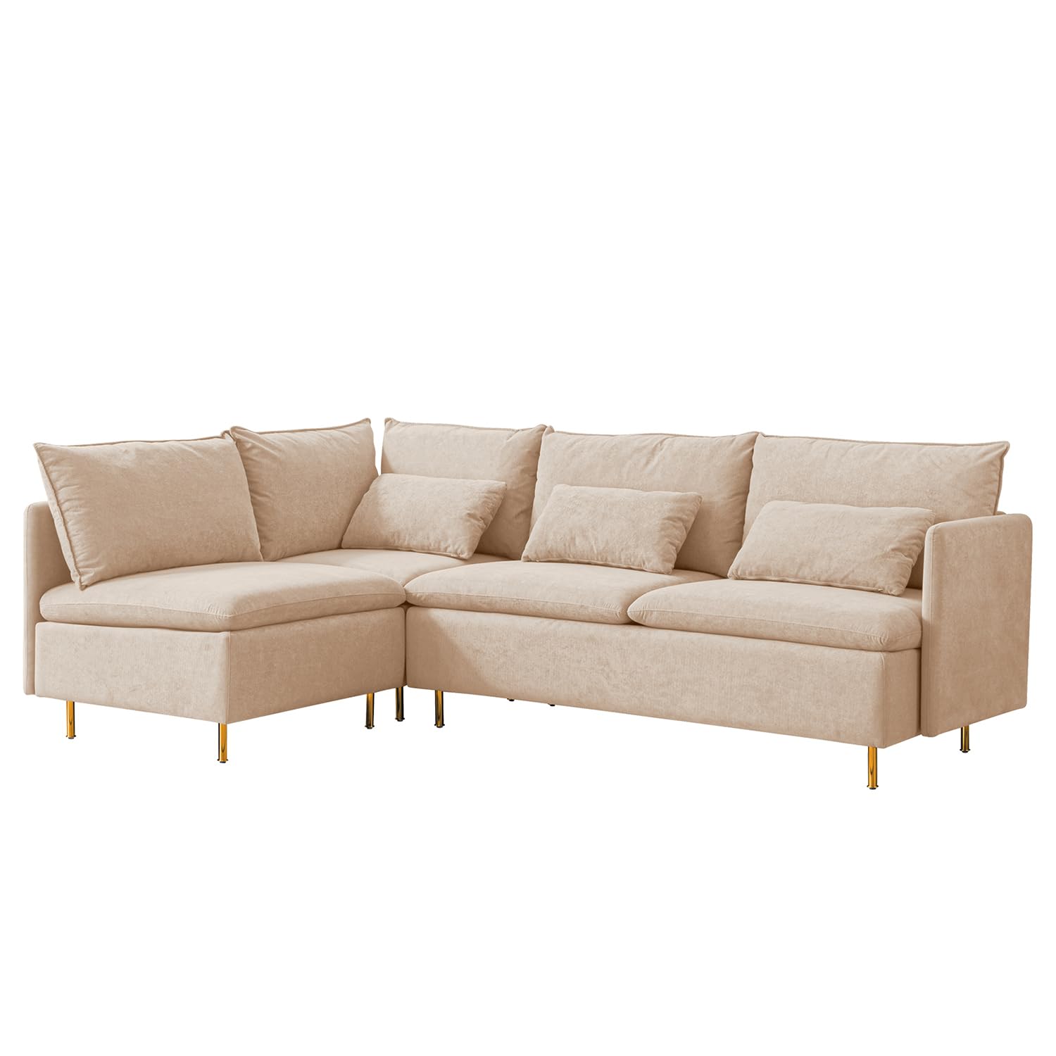 kevinplus 90.9'' Modern Sectional Sofa Couch for Living Room, Modular L-Shaped Corner Sofa Couch 3- Seat for Apartment Studio Home Office, Metal Leg and Cotton Linen Fabric, Beige