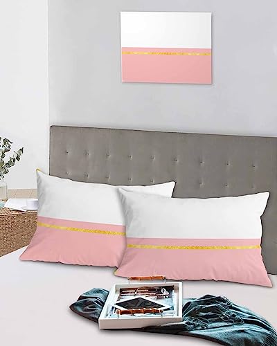 Edwiinsa Pink White Pillow Covers King Standard Set of 2 20x36 Bed Pillow, Luxury Yellow Lace Modern Abstract Art Aesthetics Plush Soft Comfort for Hair/Skin Cooling Pillowcases with Envelop Closure