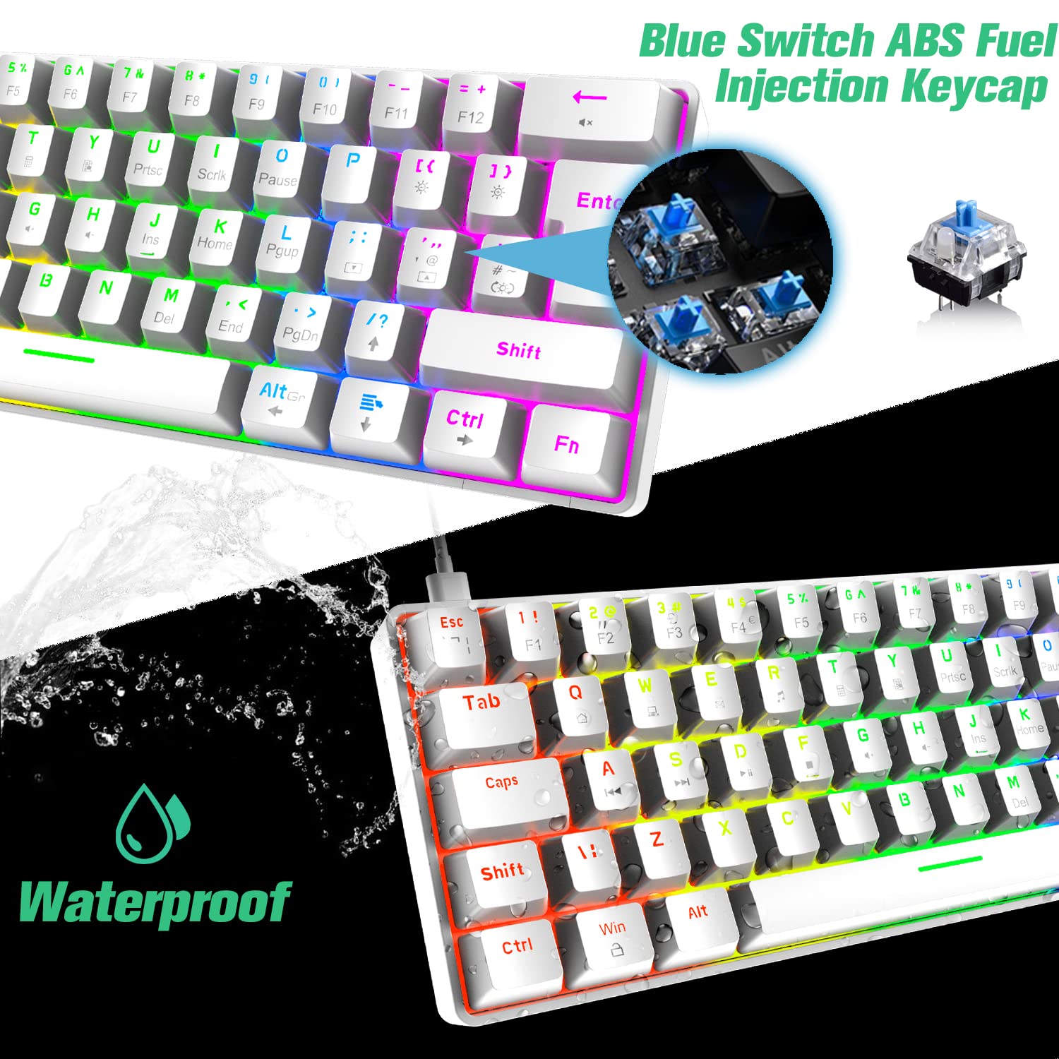 SELORSS Mini 60% Wired Mechanical Gaming Keyboard,22 RGB Chroma Backlit, Compact 62 Full Anti-ghosting Keys, USB C Cable,Replaceable Keycaps,Tactile Switch for Gamer/Typist/Xbox/PC/Win/Mac(White)