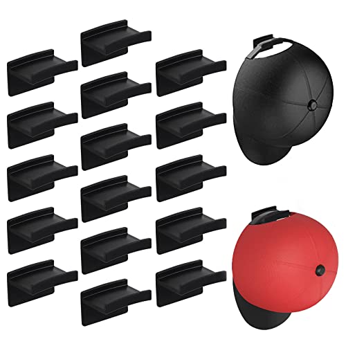 LIGTEHEEA Hat Rack for Wall 16 Pcs , Adhesive Hat Hooks for baseball Caps, Modern Hat Hangers with Minimalist Hat Rack Design, No Drilling for Closet Door Bedroom Entryroom Laundry (Black)