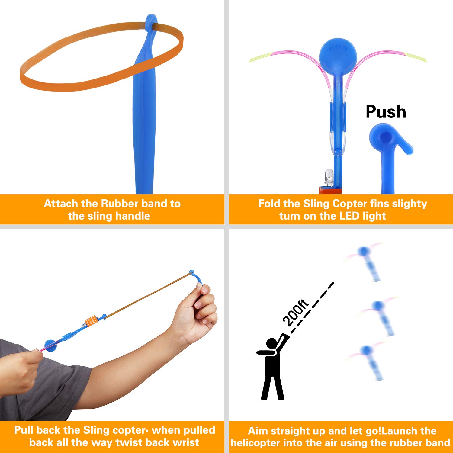 Habelyi 25PCS Amazing Led Light Arrow Flying Toy for Kids Party Fun Gift Elastic Slingshot Flying Copters Birthdays Day Summer Outdoor Game