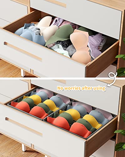 DIMJ 2 Pack Bra Drawer Organizers, 5 Cells Underwear Organizer Drawer Bra with Divider Zip Storage Cabinet Organizer Fabric Box for Bra, Socks, Ties, Belts (Grey)