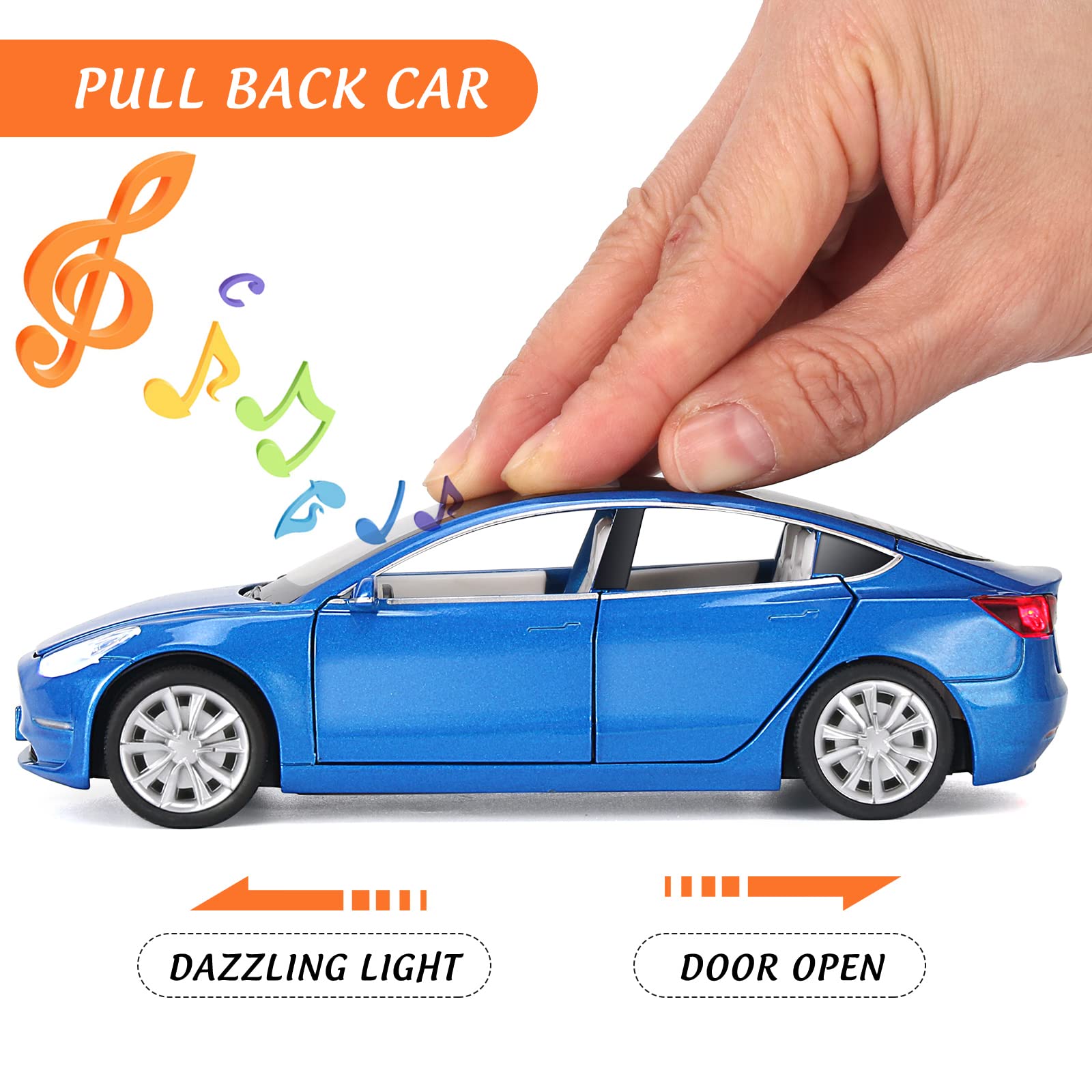 MYJJTYS Toy Car 1/32 Model 3 Metal Die Casting Pull Back Car for 3 4 5 6 7 Year Old boy Toy with Sound and Light,Blue