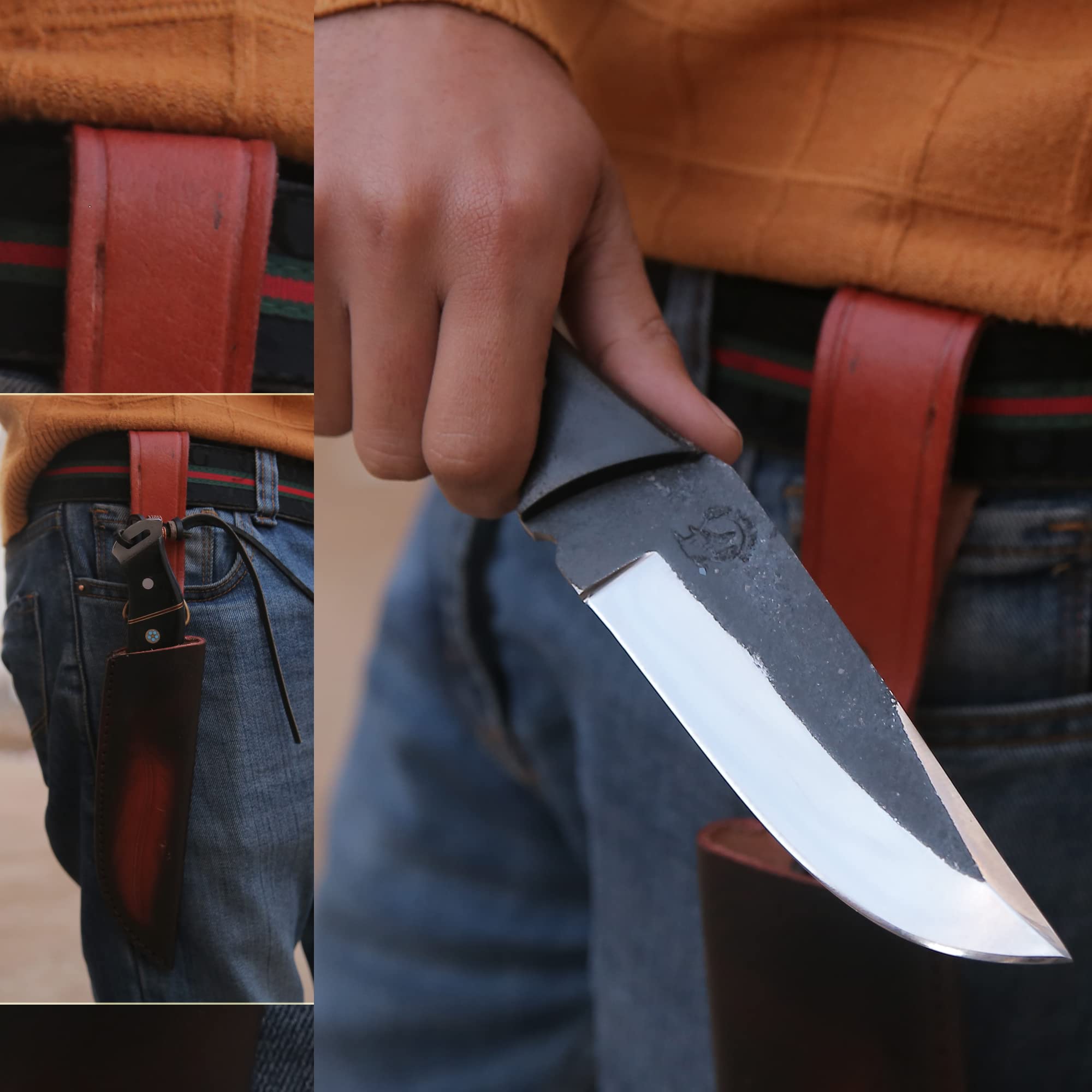 BLACK WOLF KNIVES Hunting Knife High Carbon 1095 Steel G10 handle, sharp and durable edge perfect grip with Leather Sheath β BW-4163