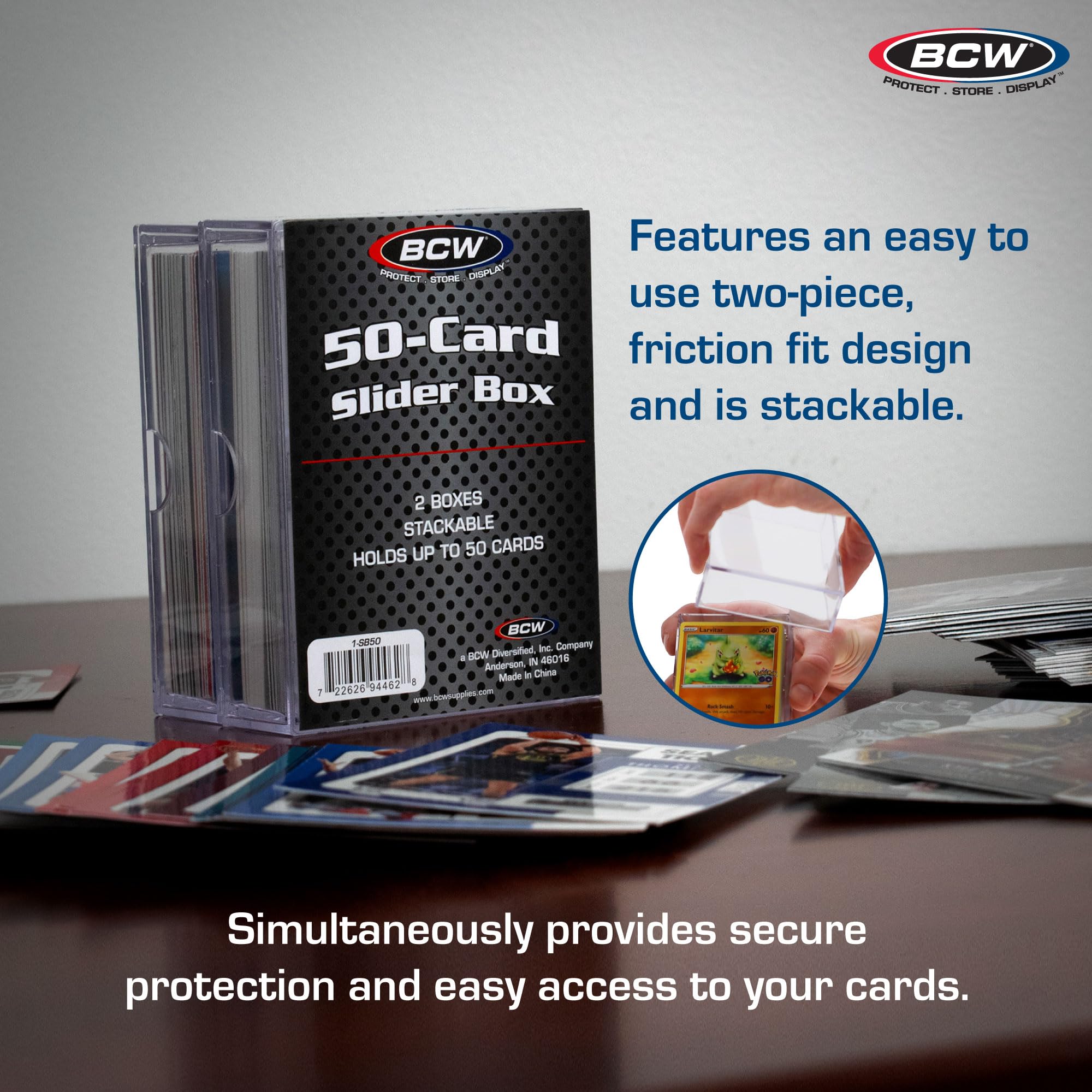 BCW 2-Piece 50 Card Slider Box - 5 ct | Premium Trading Card Storage | Sturdy, Stackable, Crystal-Clear Design for Magic The Gathering, Football, Basketball, Baseball Cards