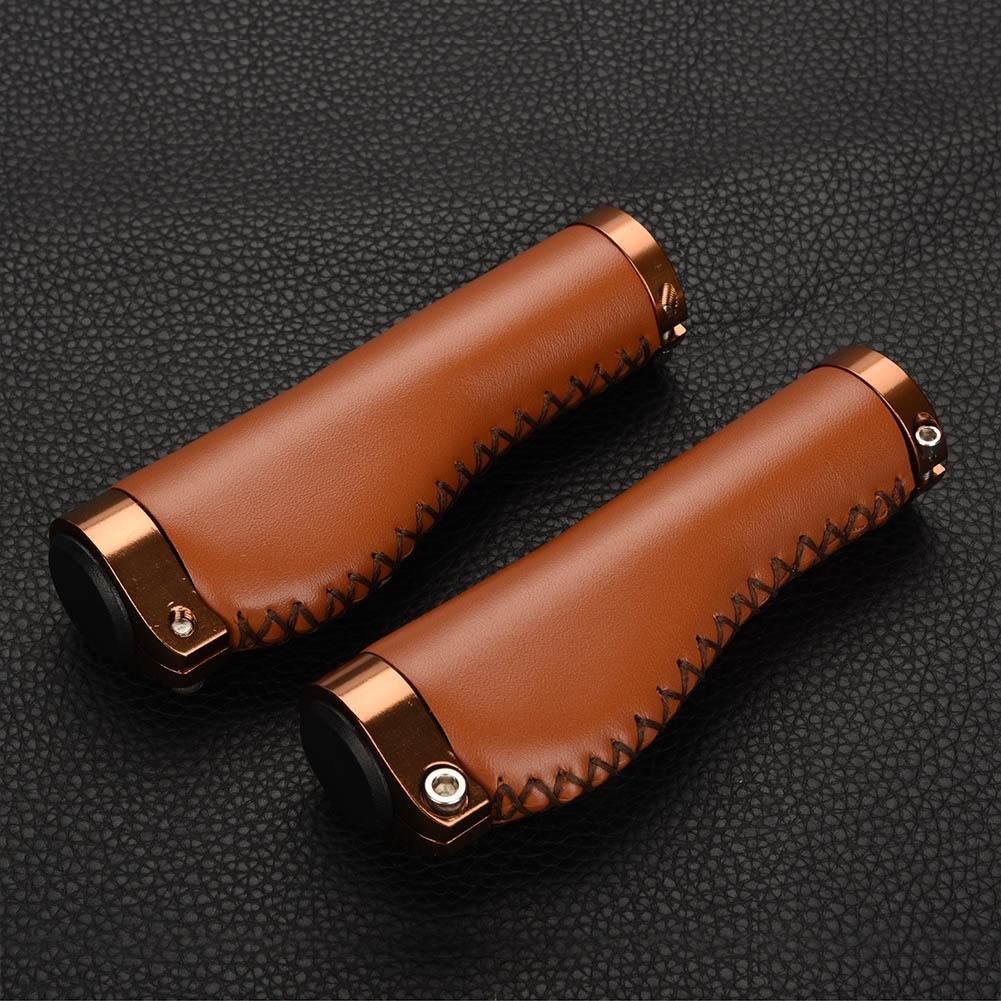 Bicycle Handle Grips, PU Leather Bicycle Grips Leather Handlebar Cover Grips for 7/8 Inch Handle Bars of Beach Cruiser Bikes, 1Pair(Brown)