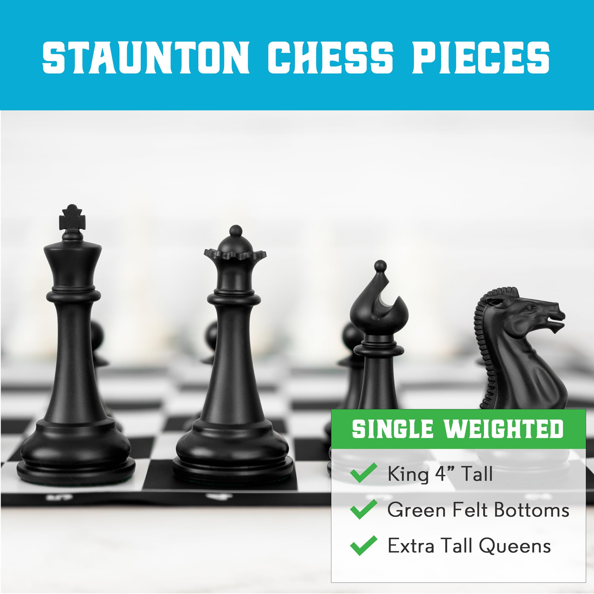 Best Chess Set Ever Queen's Gambit Edition Chess Set, 1X Single Weighted Staunton Pieces, with 20 in x 20 in Foldable Silicone Board, Single Weight Edition