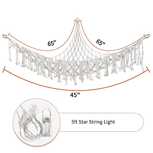 SZBAMI Stuffed Animal Net or Hammock with Light, Hanging Corner Net Toy Hammock for Stuffed Animals with Hooks, Hanging Net Toy Storage Organizer Animal Net for Bedroom Playroom Kindergarten -Large