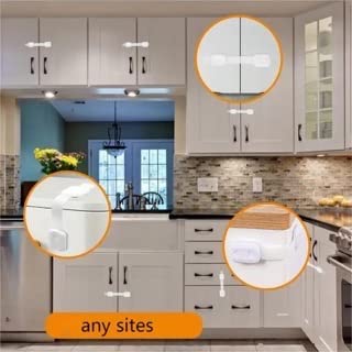 Child Safety Cabinet Locks - (8Pack) Baby Proofing Latches to Drawer-Door Fridge-Oven-Toilet Seat-Kitchen-Cupboard with 3M Adhesive-Adjustable Strap with Extra Replacement Tapes