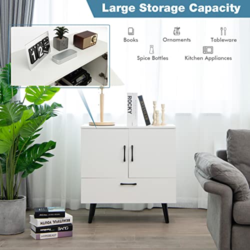 Giantex Storage Cabinet Buffet Sideboard, Accent Cabinet with Doors, Pull-Out Drawer, Freestanding Bathroom Floor Cabinet, Cupboard for Living Room, Entryway Dining Room Bar Cabinet (White)
