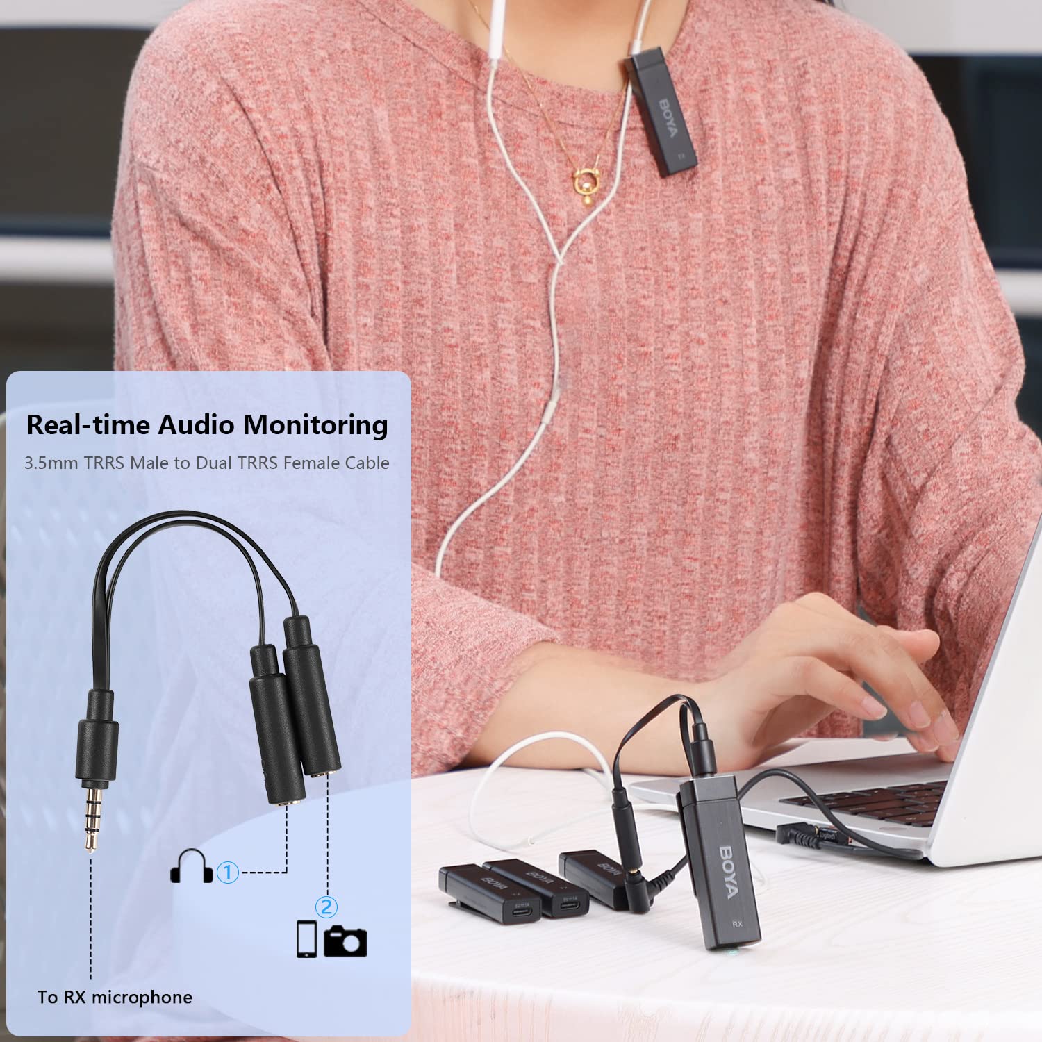 BOYA 4-Channel Wireless Lavalier Microphone System, by-W4 2.4G Wireless Lapel 4 Transmitters & One Receiver for DSLR Camera Camcorder Smartphones Interview Vlog YouTube Video