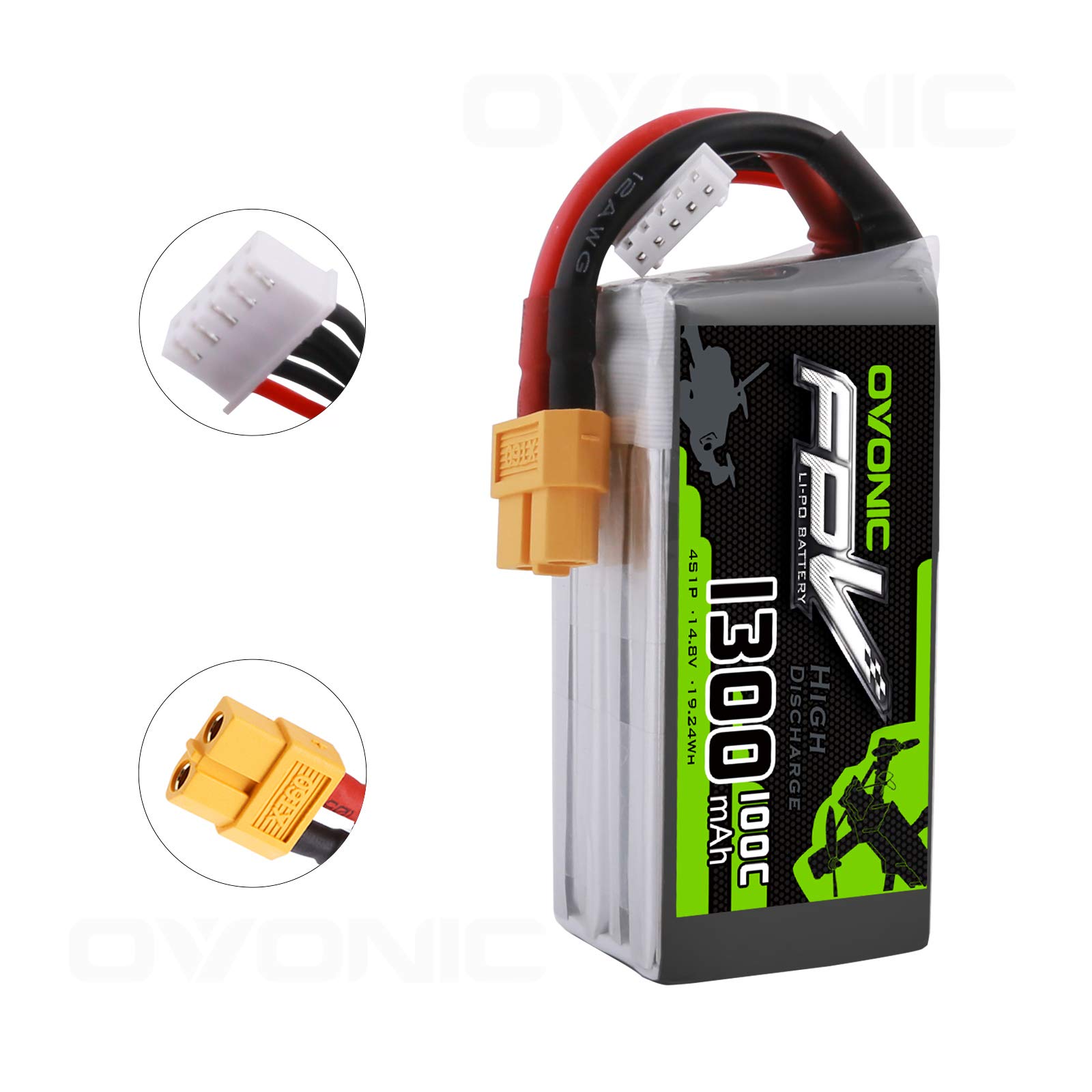 OVONIC 4S Lipo Battery 1300mAh 100C 14.8V Lipo with XT60 Plug for FPV Racing RC Quadcopter Helicopter Airplane Multi-Motor Hobby DIY Parts