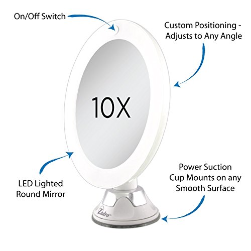Zadro LED Lighted 10X Magnification Z'Swivel Power Suction Cup Vanity Wall Mount Beauty Makeup Mirror, White