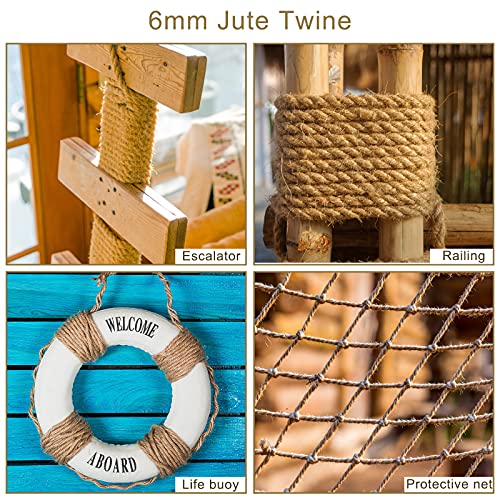 Handyman Crafts Natural Jute Twine Hemp Rope (1.5mm/2mm/3mm/6mm) Durable String for Handmde Crafts,Gardening Applications,Home Gardening,Cat Scratching Post,Gift Packaging. (3mm*328ft)