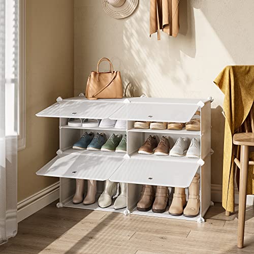 JOISCOPE Shoe Rack, 4 Tier 16 Pairs Shoe Storage Cabinet, Free Standing Shoe Shelf Organizer for Boots Slippers High Heels, for Closet Bedroom Hallway, Entryway