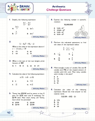 Math Practice Workbook Grades 6-8: 1000+ Questions You Need to Kill in Middle School by Brain Hunter Prep (Arithmetic, Algebra, Geometry, Measurement, ... more in Kill It Series by Brain Hunter Prep)