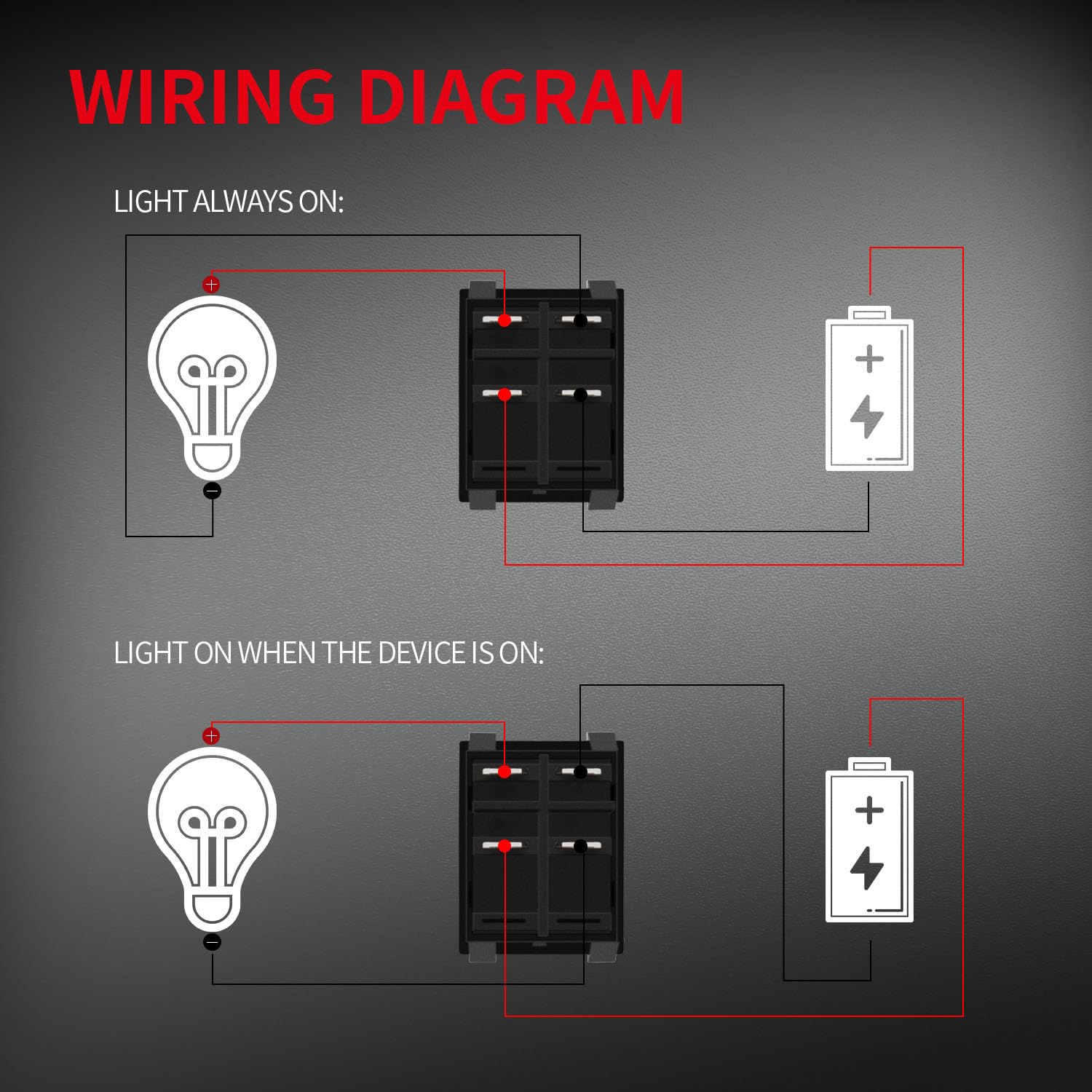 DaierTek 30A 250V KCD2 KCD4 Rocker Switch DPST 4 Pin Red Lighted 120V Rocker Toggle Switch ON Off Heavy Duty T125-3Pack