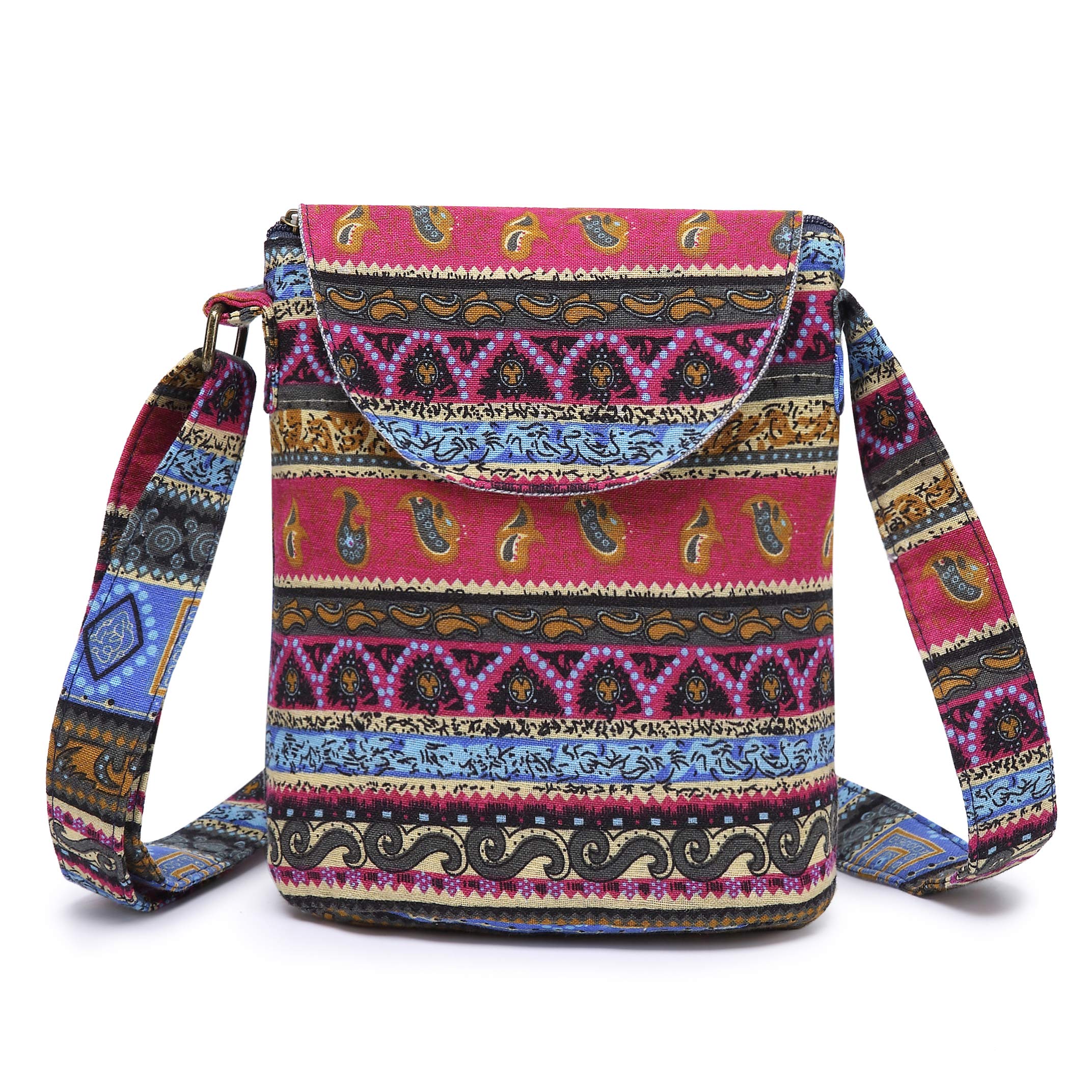 OPQRSTU Women's Retro Small Size Canvas Shoulder Bag Hippie Crossbody Handbag Casual Tote (Rose red)