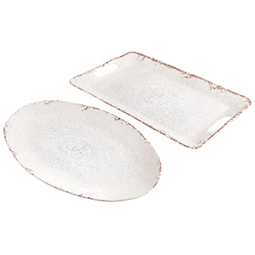Gibson Home Mauna Melamine 2 Piece 18.7'' & 18'' Serving Tray Set β Ice White