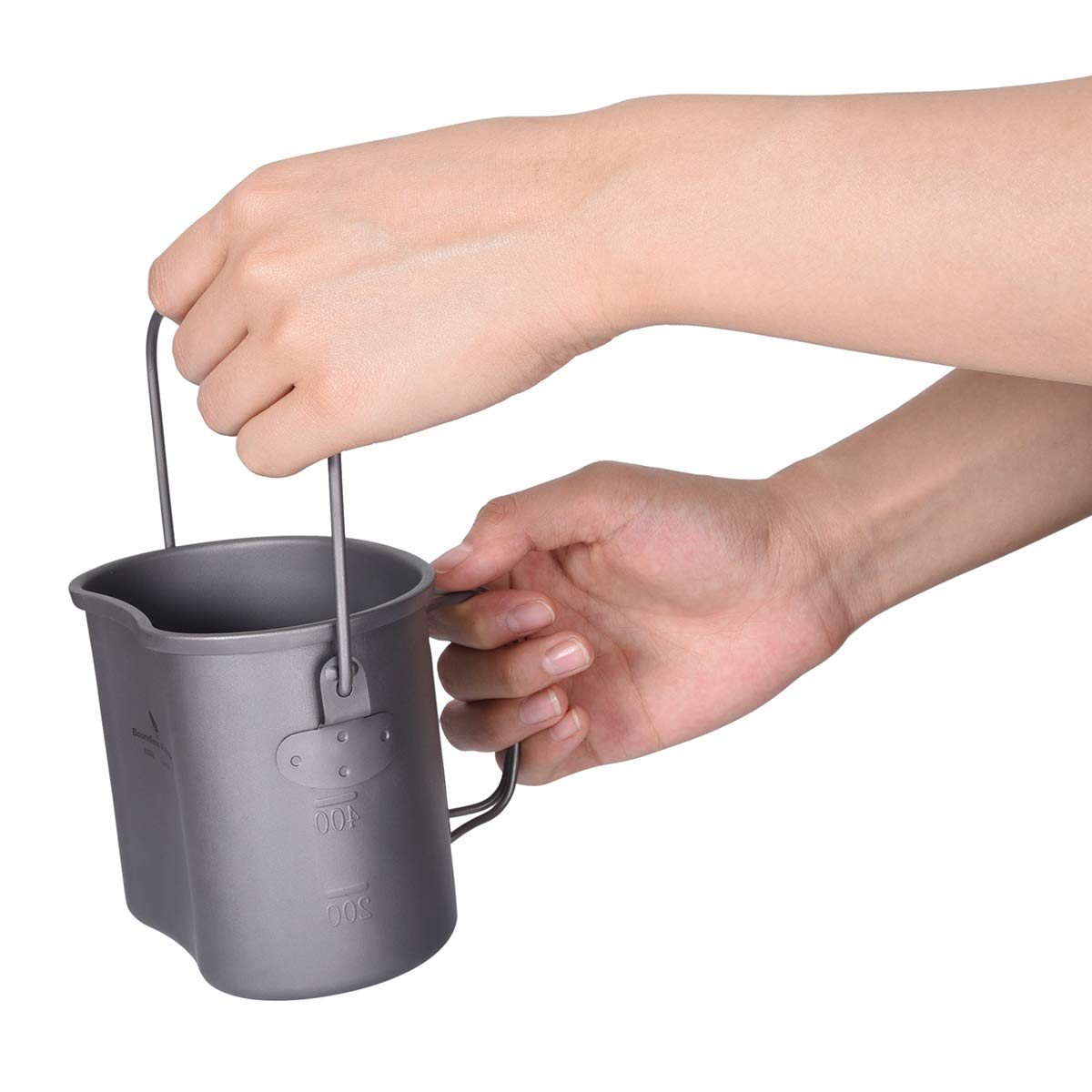Boundless Voyage 2 in 1 Titanium Canteen Cup Wood Stove Set with Folding Handle and Hanging Ring Portable for Outdoor Hiking Camping Traveling A-Ti2005C