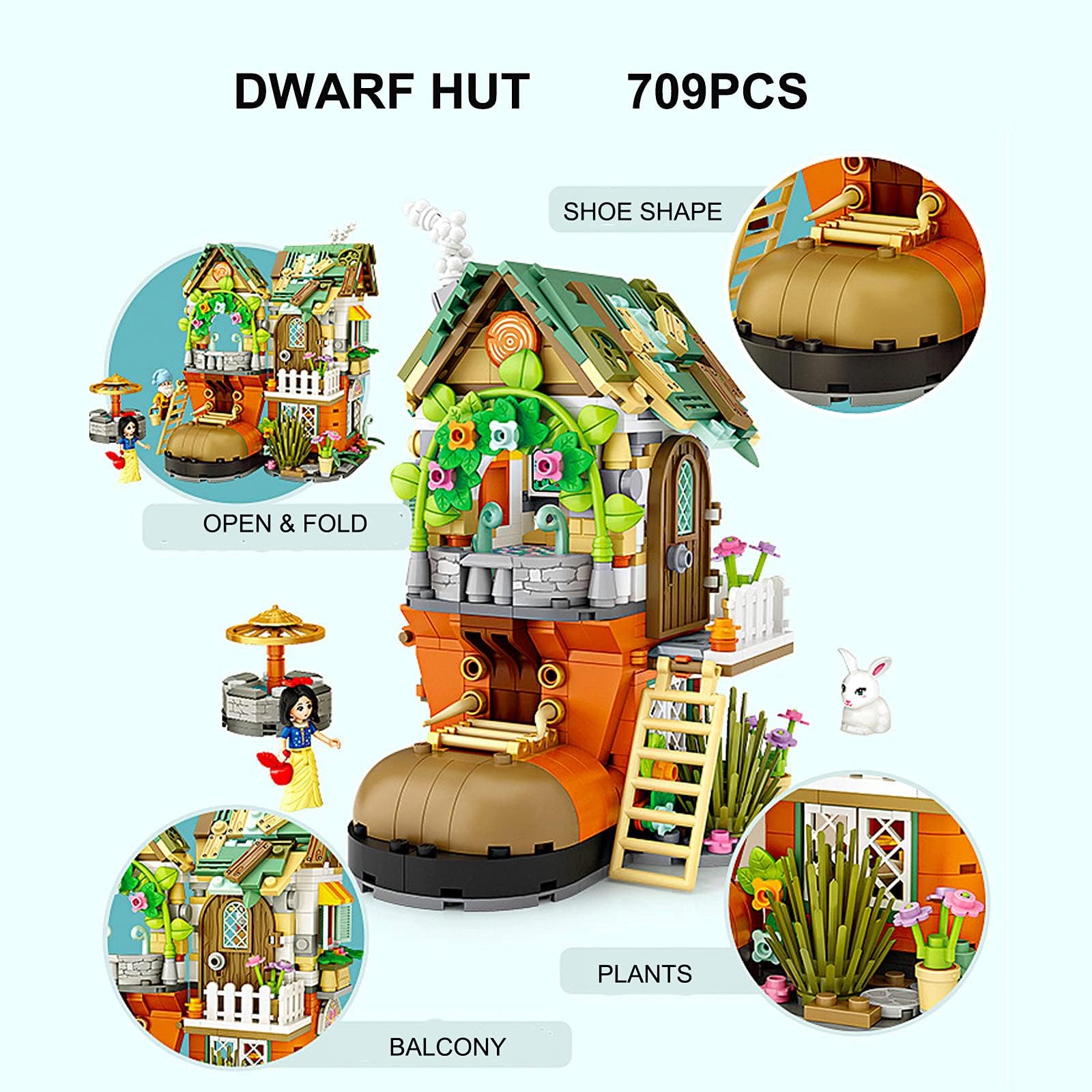 Seyaom Folding Fairy Tale Series House Building Sets, DIY Building Block Creative Construction Play Set,Forest Cabin/Dwarf Cabin Bricks Model Set, for Teens Boys Girls (Dwarf Cabin)