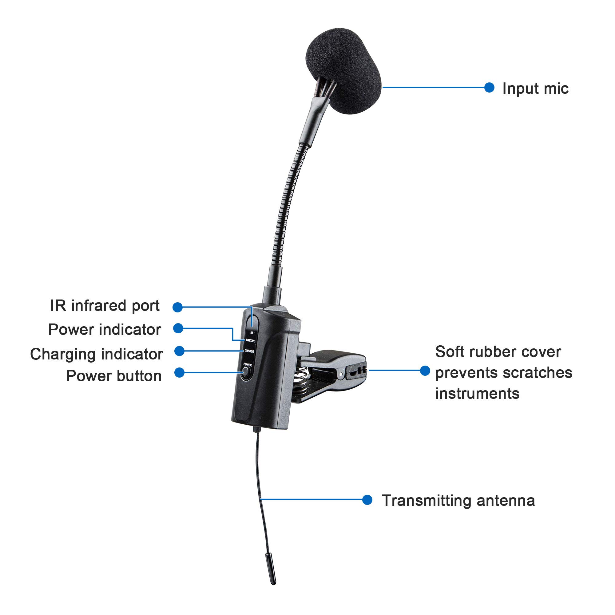 MAMKOES ST-5 Sax Microphone Wireless Instrument UHF Mic Receiver & Transmitter System for Saxophone French Horn Trumpet Trumbone